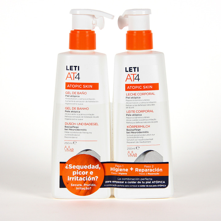 Leti AT4 Gel de Baño 250 ml y Leche corporal 250 ml Pack Ahorro ...