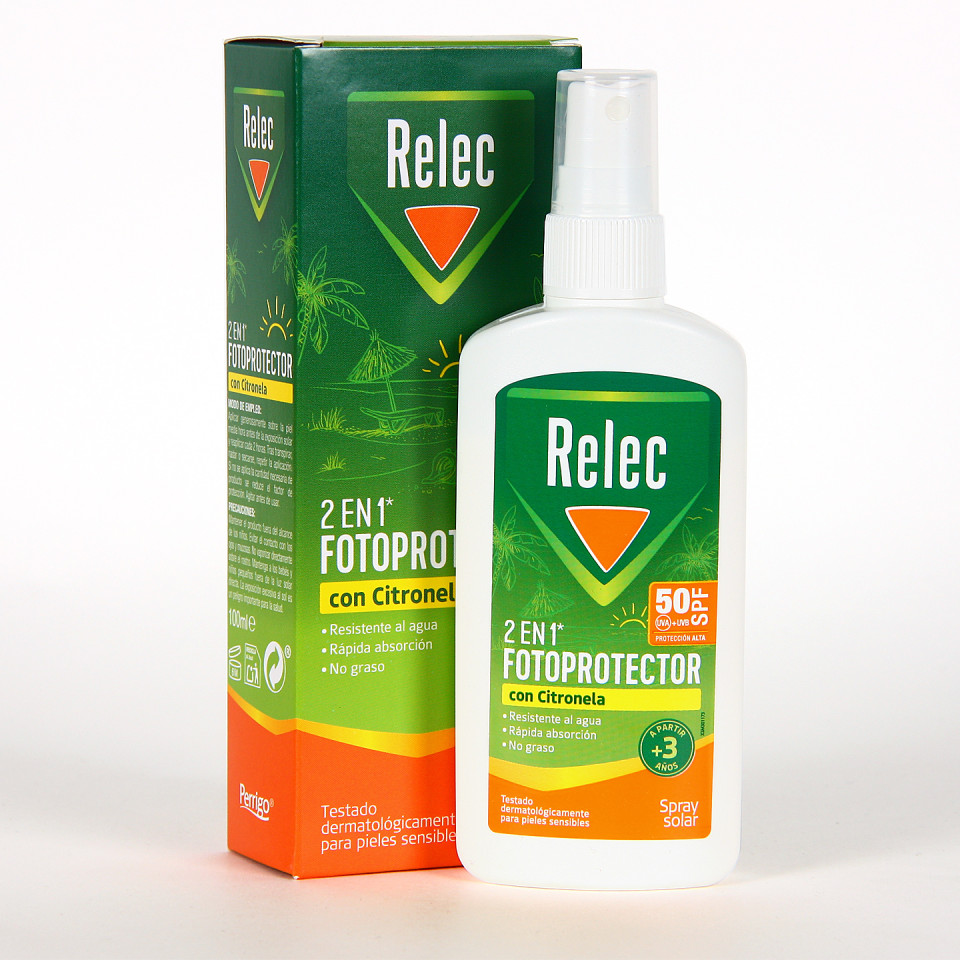 Relec Fotoprotector SPF 50 con Citronela Spray 100ml | Farmacia Jiménez